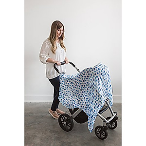 Amazing Baby Silky Swaddle Muslin Blankets, Set of 2, Bamboo Viscose, Drops and Dots, Blue