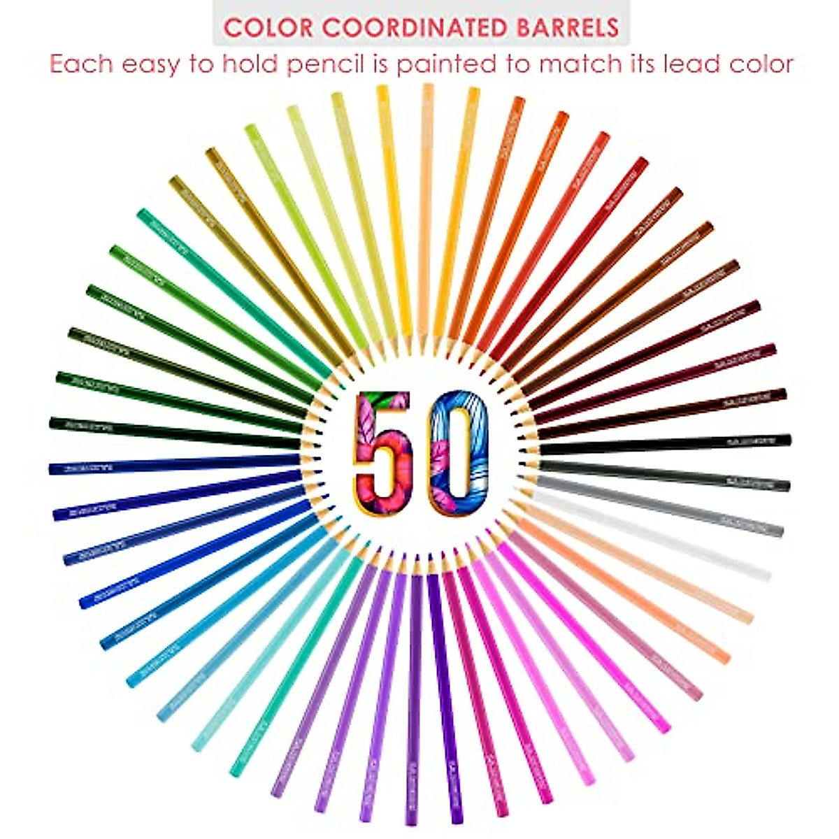 U.S. Art Supply 50 Piece Adult Coloring Book Artist Grade Colored Pencil Set with Zippered Storage and Carrying Case - Vibrant Colors, Smooth Art Drawing, Sketching - Kids, Students, Adults, Beginners