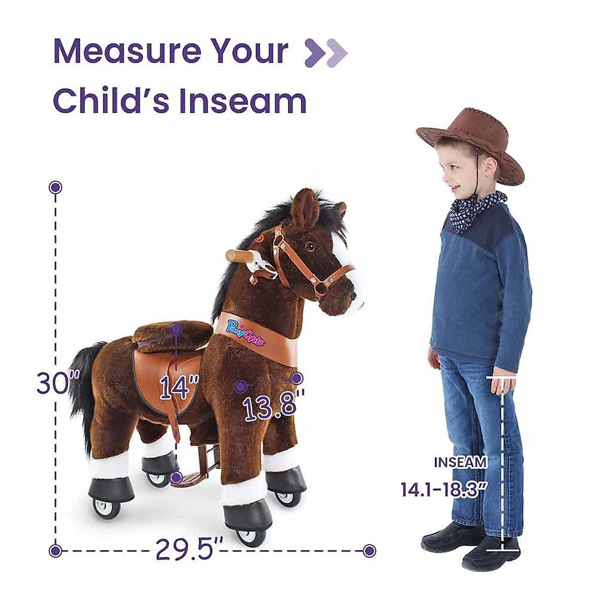 PonyCycle Ride on Horse Toy for Toddlers Classic Model U (with Brake/ 30" Height/Size 3 for Age 3-5) Riding Horse Toy Chocolate Brown Ux321