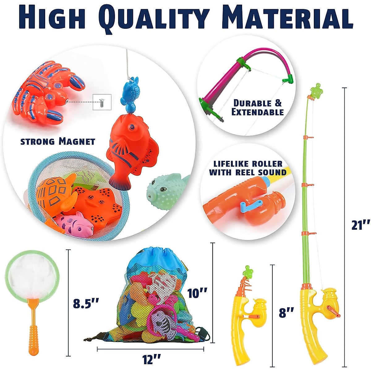 CozyBomB™ Magnetic Fishing Game for Kids | Bath Pool Toys Set for Water Table Learning Education Fishin for Bathtub Fun with Animal, Poles Rod Net Fishes for Kids Age 3 4 5 6 Year