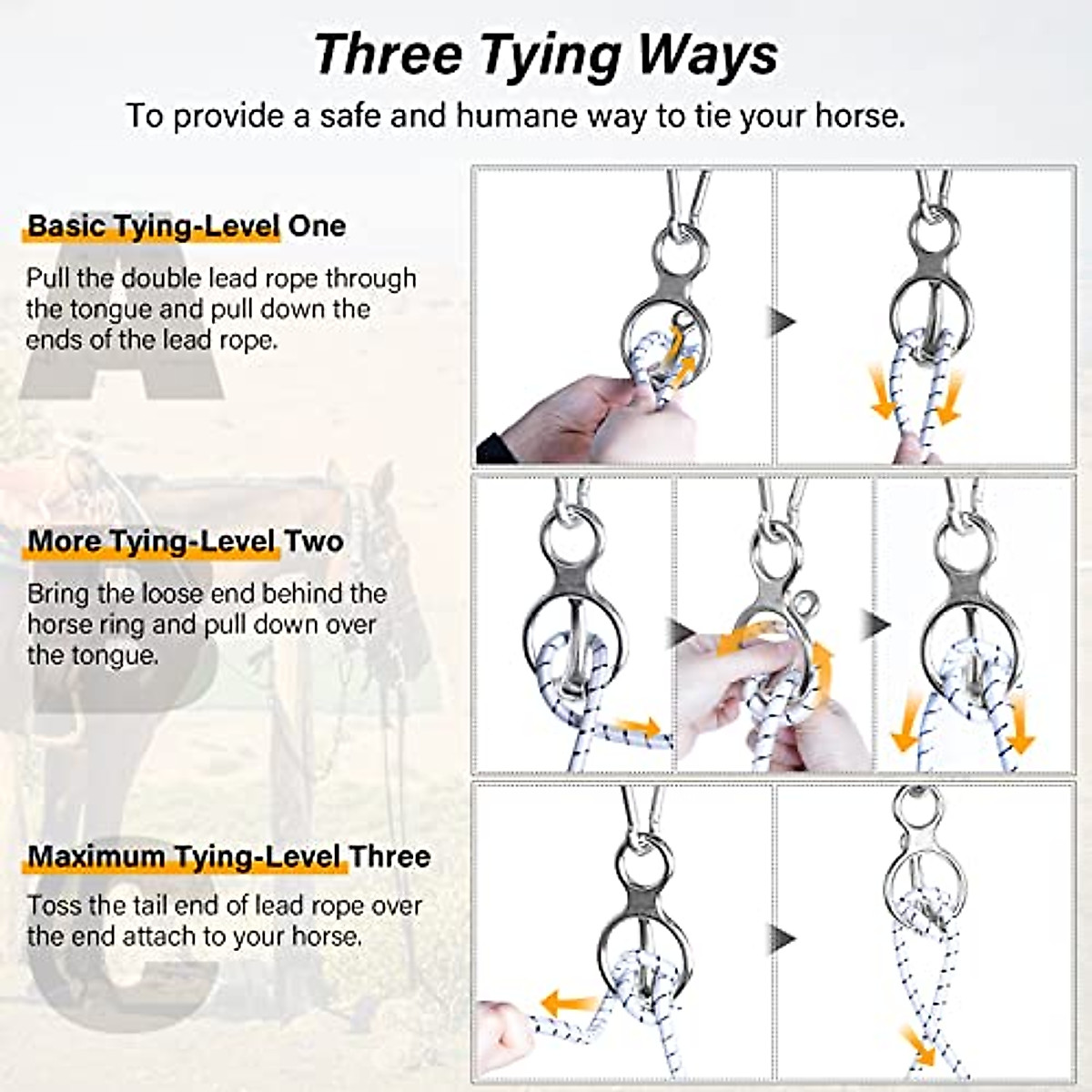 Debialo Horse Tie Ring, Horse tack and Supplies, Safe Horse Accessories,Horse Training Equipment with Eye Bolt,Quick snap,Humane Way Tie Ring,Prevent Horses from Pulling Back,Durable Steel