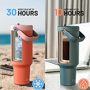 Cafezi 40 oz Tumbler with Handle and Straw, Vacuum Insulated Tumblers with Flip Straw and Top Handle, Reusable Insulated Cup for Home, Outdoors, Leakproof, Fits in Cup Holder, Cold for 30 Hours