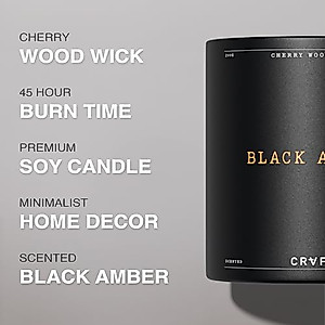 CRVFT Men's Candle - Cherry Wood Candle - Soy Candle 45 Hour Burn Time - Room Decor and Housewarming Gift for Men - 7oz/200g (Black Amber)