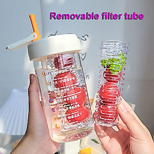 JZSMY Transparent Grass Water Bottle with Straw, 500ml Flower Tea Cup Milk Juice Cute Water Bottle Glass Water Bottles Portable Water Cup Creative Handy Cup Kawaii Bottles (Pink)