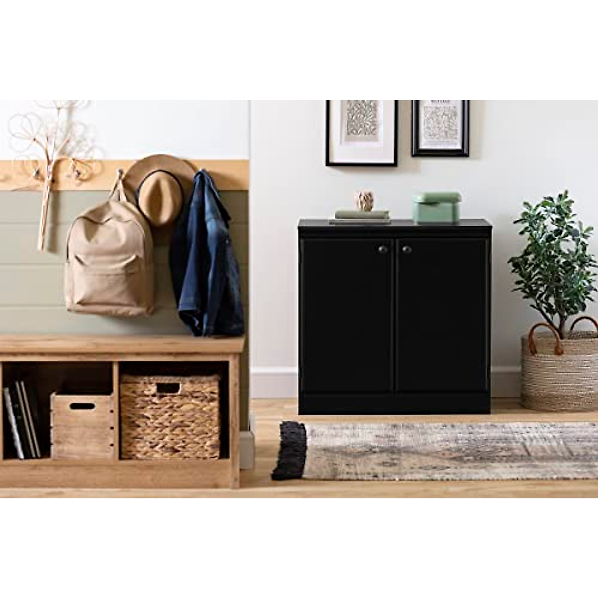South Shore Morgan Small 2-Door Storage Cabinet Pure Black, 31.5" x 32 3/8" x 32 7/8"