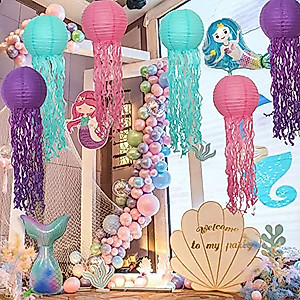 6Pcs Jellyfish Hanging Paper Lanterns Pink Purple Blue for Under The Sea Mermaid Theme Baby Shower Girls Boys Birthday Party, Class Room, Baby Room, Bedroom,Ocean Theme Party Supplies Decorations
