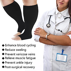 Plus Size Compression Socks Wide Calf Compression Socks for Women Men Medias de Compresion para Mujer Circulation Support 20-30 mmHg Knee High Medical Pro Toeless Open Toe Compression Socks Women Men