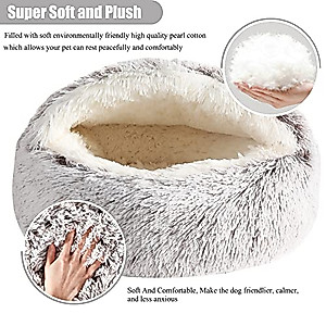 Calming Dog Beds & Cat Cave Bed with Hooded Cover,Removable Washable Round Beds for Small Medium Pets,Anti-Slip Faux Fur Fluffy Coved Bed for Improved Sleep,Fits up to 15/25 lbs (Small,20"x20")