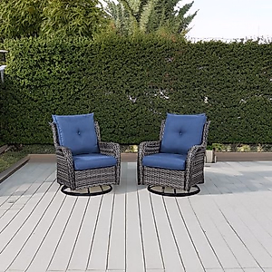 HUMMUH Outdoor Swivel Rocker Wicker Patio Chairs Set of 2, Rattan Rocking Chair Furniture Set (Grey,Blue)
