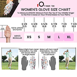 FINGER TEN Golf Gloves Women Left Right Hand Leather with Ball Marker Value Pack, Colored Glove for Ladies Right Left Handed Golfer All Weather Grip (Half-Golf Party, Large, Left)