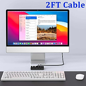 Qeefun 4-Port USB Hub 3.0, Individual LED Power Switches USB Extension 2ft USB Extender 5V/3A USB Adapter for Laptop, PC, USB Flash Drives, and More……