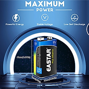 EASTAR BTS 9V Batteries - Alkaline 9 Volt Batteries (2 Pack) for Smoke Detectors, Long-Lasting Power for Low Drain Devices, 10 Year Shelf Life, All-Purpose Square Batteries 6LR61 for Household Office