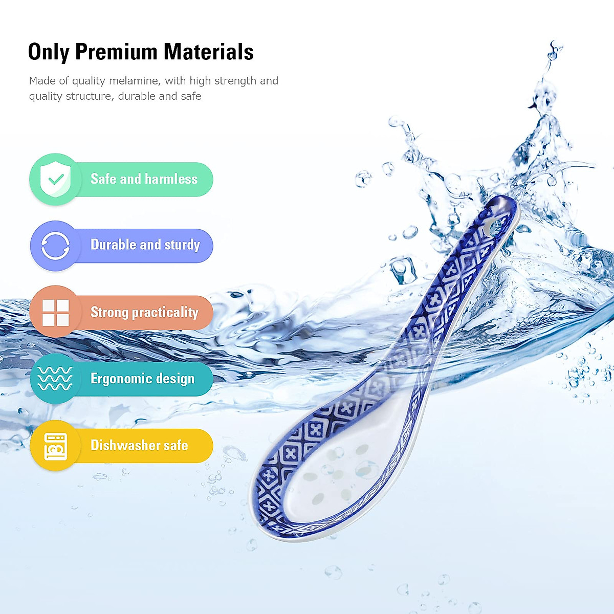 Patelai 10 Pieces Ceramic Soup Spoons Asian Soup Spoons Chinese Style Blue and White Porcelain Soup Spoons Reusable Table Spoons Dinner Spoons for Ramen Pho Wonton Dumpling