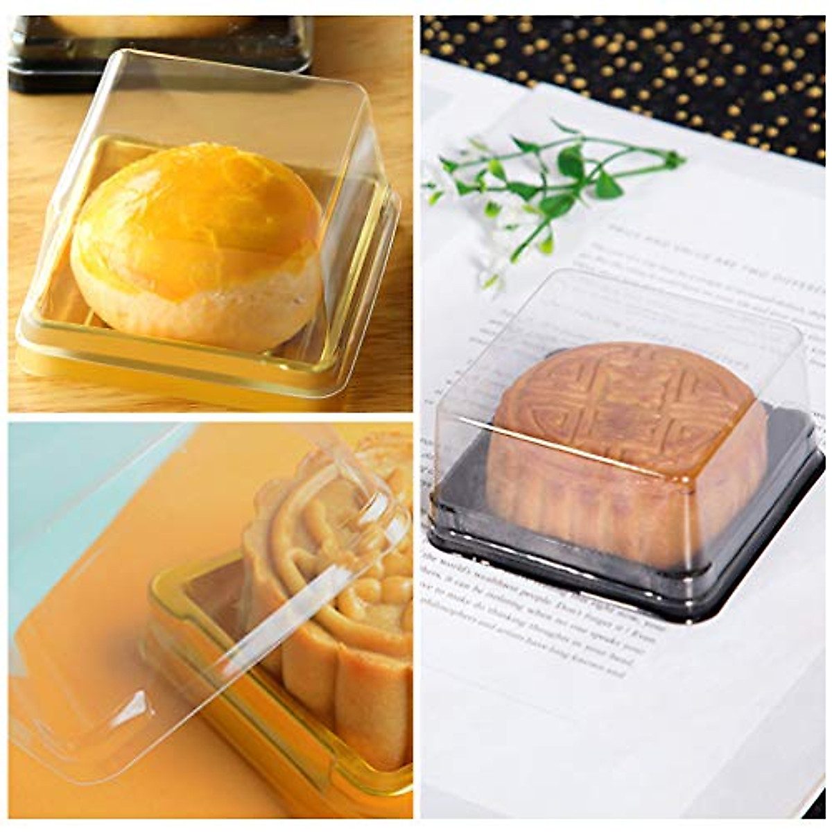 Hemoton Mini Cake Box 100Pcs Clear Plastic Mini Cupcake Cookie Box Muffins Mooncakes Box Pastry Packing Boxes Christmas Holiday Party Favors Supplies Mini Mooncake Box