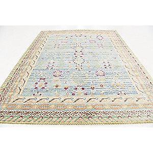 Unique Loom Austin Collection Traditional Border, Floral, Vintage Area Rug, 8' 0" x 10' 0", Blue/Green