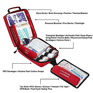 VRIEXSD 400 Piece Large First Aid Kit Premium Emergency Kits for Home, Office, Car, Outdoor, Hiking, Travel, Camping, Survival Medical First Aid Bag, Red