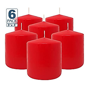 HYOOLA Red Pillar Candles 3x3 Inch - Unscented Pillar Candles - 6-Pack - European Made