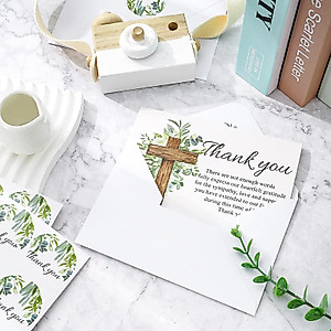 AnyDesign 48Pcs Funeral Thank You Cards Sympathy Thank You Card with Stickers Envelopes Watercolor Greenery Cross Bereavement Card with Message for Memorial Service Loved Ones Celebration of Life