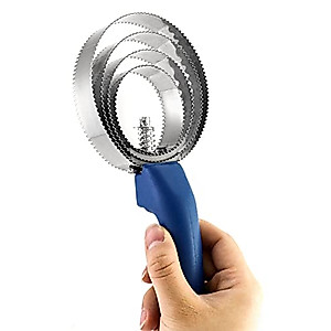 QWORK Double Sided Curry Comb, 2 Pack 4 Rings Stainless Steel Curry Comb with Soft Touch Grip, Blue