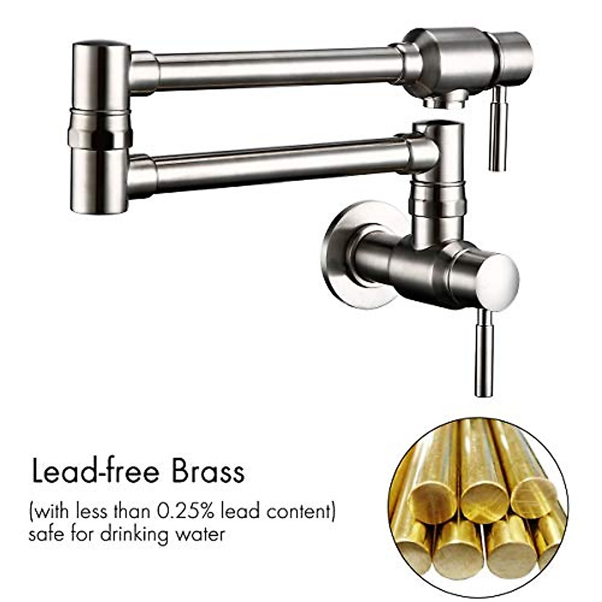 BAGNOLUX Pot Filler Faucet Stainless Steel, Wall Mount Pot Filler Commercial Traditional Kitchen Faucet Cold Water Only Double Lever Handle with Dual Joint Swing Arm Brass Stove Faucet, 23.4''