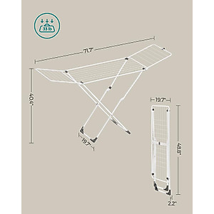 SONGMICS Clothes Drying Rack, Metal Laundry Drying Rack, Foldable, Space-Saving, Free-Standing Airer, with Gullwings, Indoor Outdoor Use, Bed Linen Clothing, White ULLR540W01