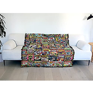 LOGOVISION Marvel Comic Blanket, 50"x60" Misc. Comic Collage Woven Tapestry Cotton Blend Fringed Throw