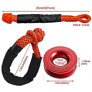 BNEEN Soft Shackle, 1/2" X 24 Inch with Winch Snatch Recovery Ring for ATV UTV SUV Truck Recovery (56000 LBS, 1 Pack Red Ring, 2 Pack Orange Shackle)