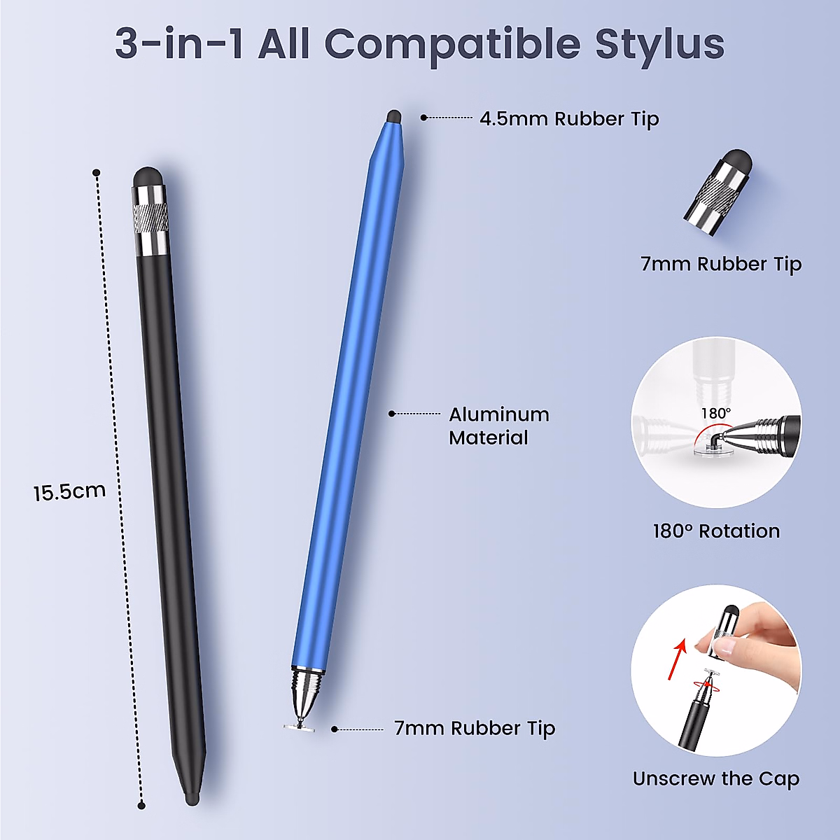 Stylus Pen for iPad iPhone, Styluslink 3 in 1 Universal Capacitive Stylus Pen for Touchscreen iPhone iPad Air Mini Pro Android Phone Chromebook Tablet Sumsung Laptop All Touchscreens (2 Pack)