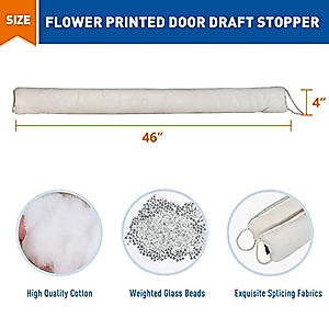 MAGZO Door Draft Stopper 46 Inch, Flower Printed Under Door Draft Blocker Noise Stopper Wind Proof, Beige