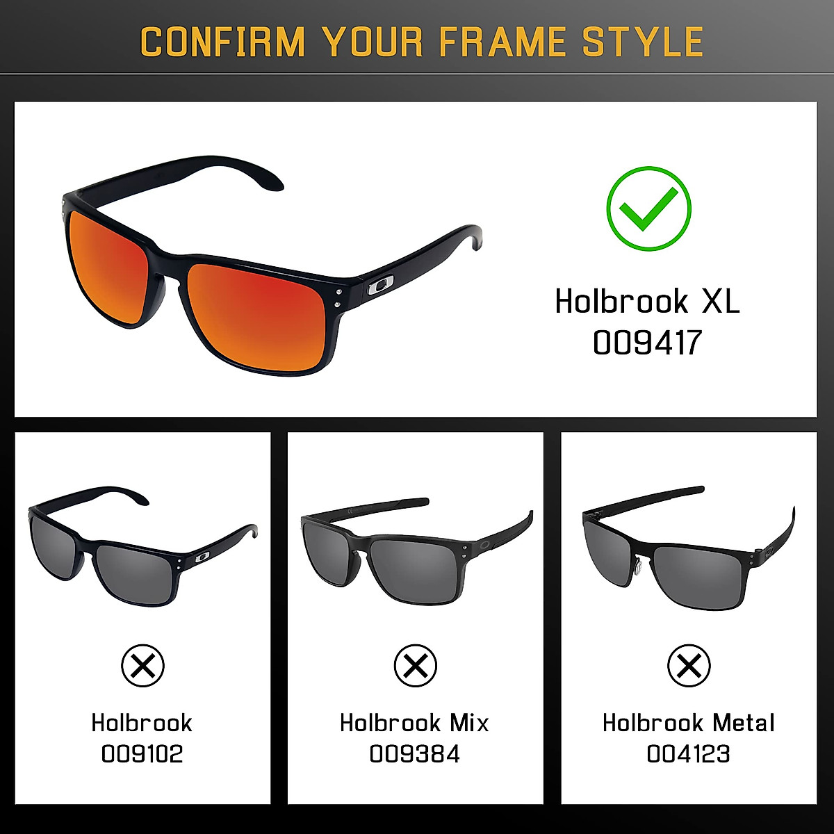 Bwake Replacement Lenses for Oakley Holbrook XL Set Sunglasses OO9417 - Black + Silver + Green + Fire Red POLARIZED