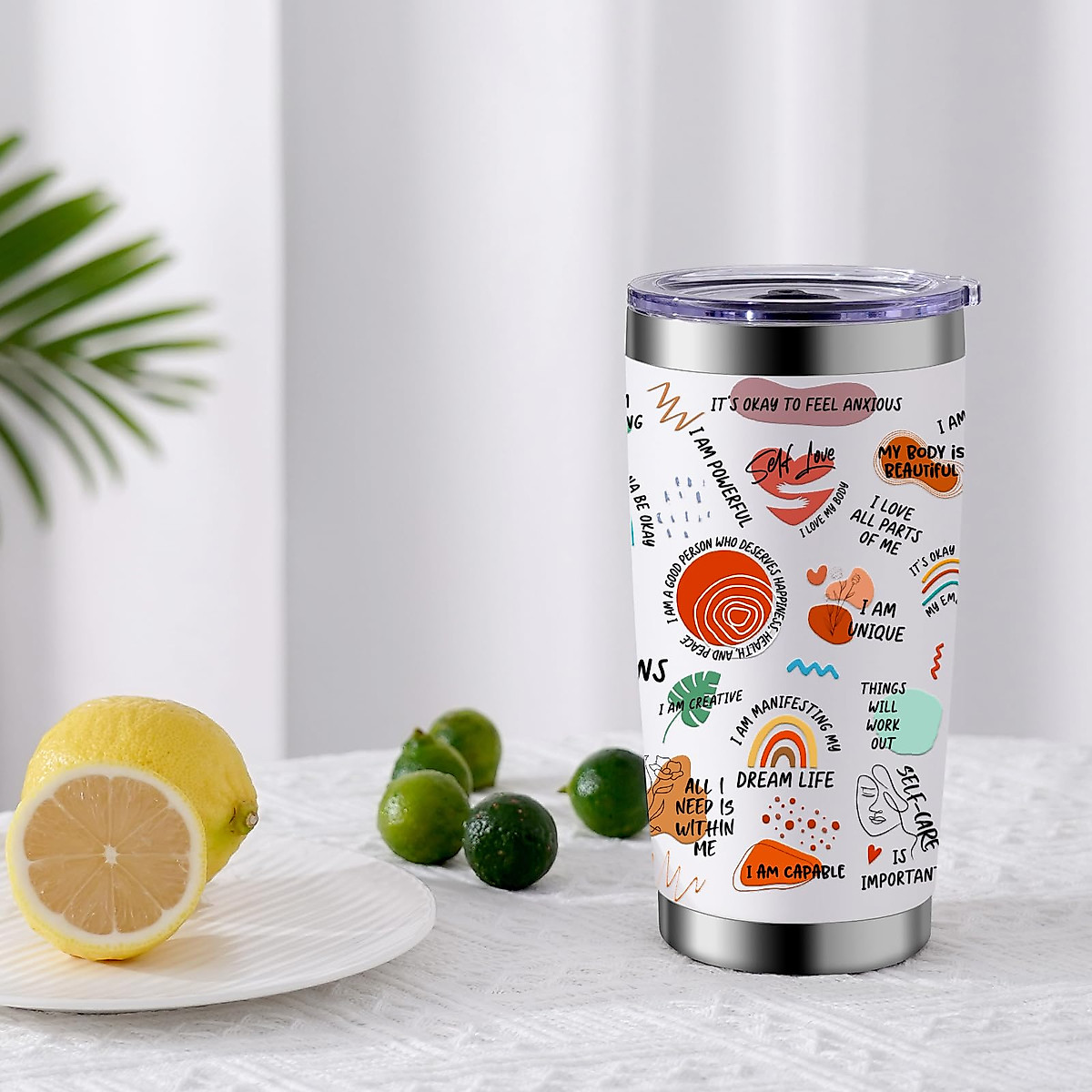 LEADO 20 oz Tumbler, Positive Affirmation Gifts for Women - Daily Affirmations, Mindfulness Gifts, Motivational, Encouragement, Mental Health Gifts - Christmas, Inspirational Gifts for Women