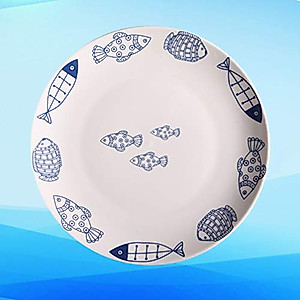 YARNOW 8-inch Ceramic Serving Plate Porcelain Round Platter Dessert Salad Tray Dinner Dish Bowl for Tabletop Home Restaurant (Nine Fishes)