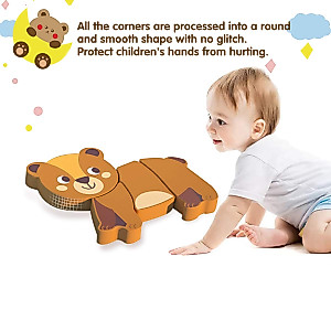 GYBBER&MUMU Wooden Thickened Animal Puzzle Toy Set Panda Deer Owl Duck Fox Puzzle Toy Hand-Eye Coordination Intellectual Toy Set for Preschool (Bear)