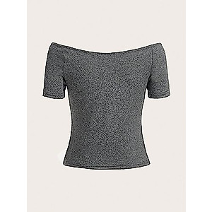 SOLY HUX Women's Y2k Graphic Tees Crop Tops Star Print Off Shoulder Short Sleeve T Shirts Dark Grey Star S