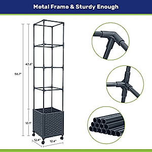 LINEX Raised Garden Bed Planter Box with Trellis, 56.7” Tomato Planters for Climbing Plants Vegetable Vine Flowers Outdoor Patio, Tomatoes Cage w/Self-Watering & Wheels