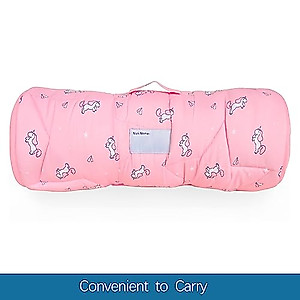 Toddler Nap Mat with Pillow and Blanket 50" x 21" x 1.5", Nap Mat for Boys Girls Super Soft and Cozy, Kids Sleeping Bag for Preschool, Daycare, Toddler Sleeping Bag, Pink Horse