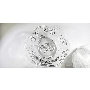 Fancy Molded Glass Dish and Medium Fleece Powder Puff for Dusting Powder 5 Inch Diameter