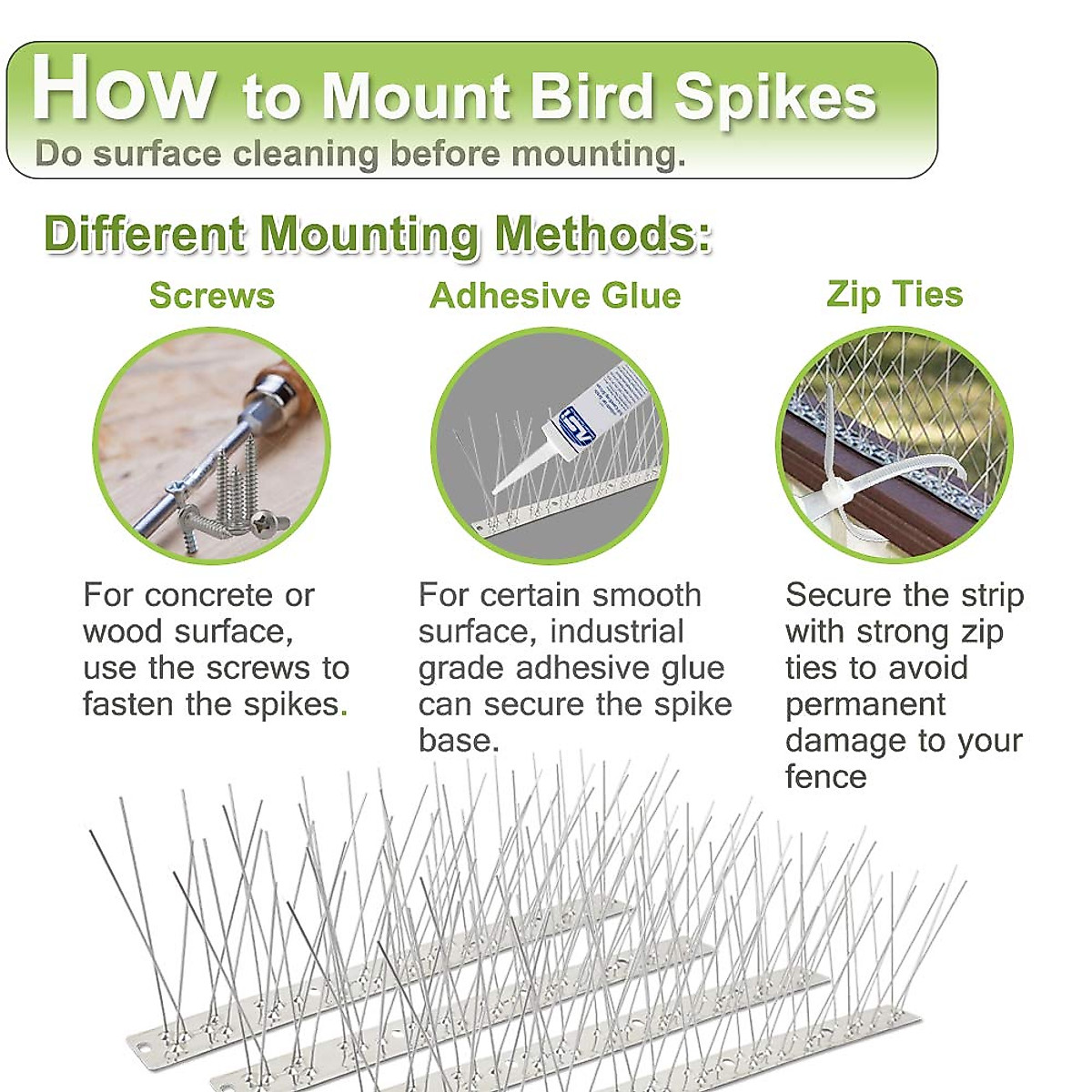 Bird Spikes Stainless Steel 60ft Coverage for Pigeons Small Birds ...