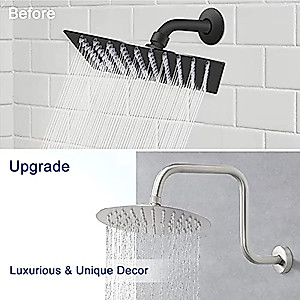 NearMoon S Shape Shower Extension Arm with Flange, Stainless Steel High Rise Shower Head Extender Pipe, Horizontal Extension Standard 1/2" Connection- Bathroom Accessory, 13 Inch (Brushed Nickel)