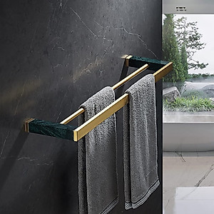Bath Towel Bar Brass Brushed Gold Towel Rail Bar, Bathroom Towel Rack, Double-bar Nordic Bathroom Marble Towel Holder Towel Holder