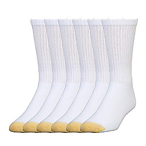 GOLDTOE Men's 656s Cotton Crew Athletic Socks, Multipairs, White (6-Pairs), Large