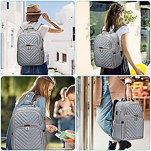 Laptop Backpack for Women, School Backpack for Teens, 15.6 Inch Fashion Women Work Backpack Purse, Waterproof Bookbag for Girls Teacher Travel Bags with USB Charging Port, Grey(over 3 years old)