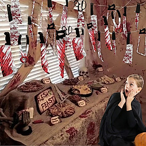 32PCS Halloween Bloody Garland Banner Props Halloween Decorations Halloween Zombie Vampire Party Decorations Supplies for Haunted House Bar Office Home Indoor Outdoor Yard Décor Weapons Hanging Banner