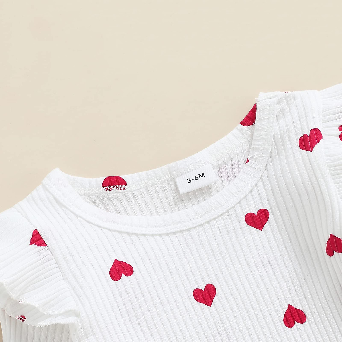 Comeonze My First Valentine's Day Newborn Infant Baby Girl Outfits Heart Print Ribbed Romper Corduroy Strap Dress Skirt Set (red,6-9 Months)