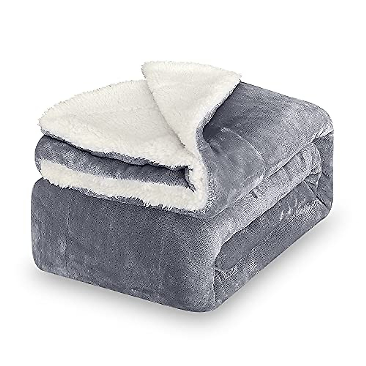 Belleville Sherpa Fleece Blanket Light Grey Throw Size 50 x 60 inches for Dorm Couch Bed Pet Soft Cozy Warm Thick Fuzzy Blankets for Fall Winter All Season