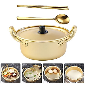 OUNONA Korean Food Ramen Noodle Pot:Hot Shin Ramyun Aluminum Pot with Lid Spoon and Chopsticks Ramyun Cooker for Cooking, Soup, Pasta