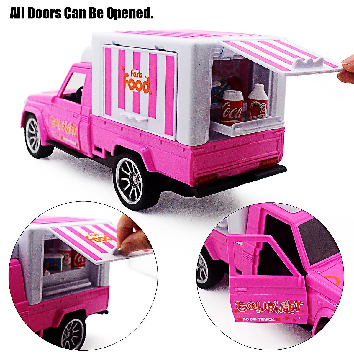Tipmant Large Size RC Food Truck Remote Control Vehicle Electric Car Toy 4 Channels Light Sound Kids Birthday (Pink)