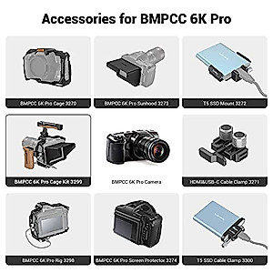 SMALLRIG Camera Cage Accessory Kit for BMPCC 6K Pro / 6K G2, with Top Handle Wooden Side Handle Cable Clamp for HDMI SSD Clamp Sunhood NATO Rail Screen Protector for BMPCC 6K Pro / 6K G2-3299