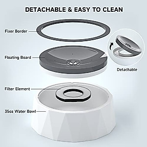 ELS PET Dog Bowl No Spill, Pet Water Bowl No Drip Slow Water Feeder Cat Bowl, Pet Water Dispenser 70oz/2L Large Capacity Travel Water Bowl for Dogs, Cats (Grey with Filter, 1L)