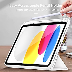 Gahwa iPad 10th Generation Case 10.9 Inch 2022, Slim Tri-fold Stand Soft TPU Back with Pencil Holder for iPad 10 Case - Support Touch ID, Auto Sleep/Wake(White)